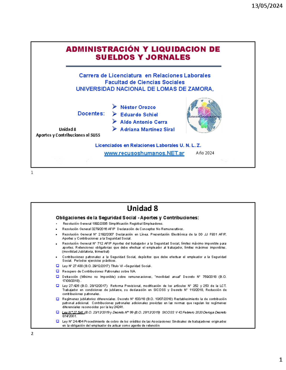 ALSJ Unidad 8 Aportes y Contribuciones al SUSS - 1 ADMINISTRACIÓN Y ...