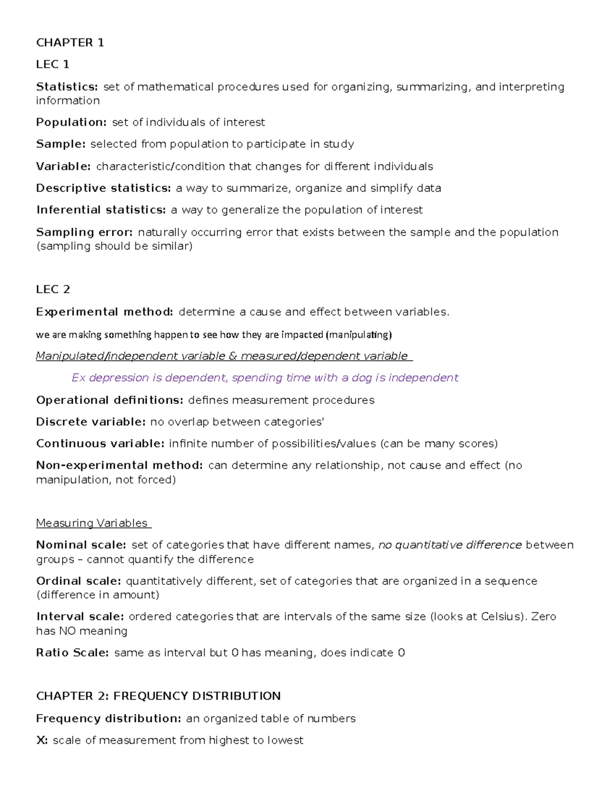 PSYC1010 - Chapter 1-4 lecture notes - CHAPTER 1 LEC 1 Statistics: set ...