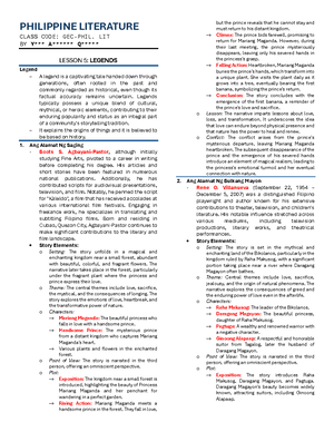 PHIL Lit 4 - Notes - PHILIPPINE LITERATURE CLASS CODE: GEC-PHIL. LIT BY ...