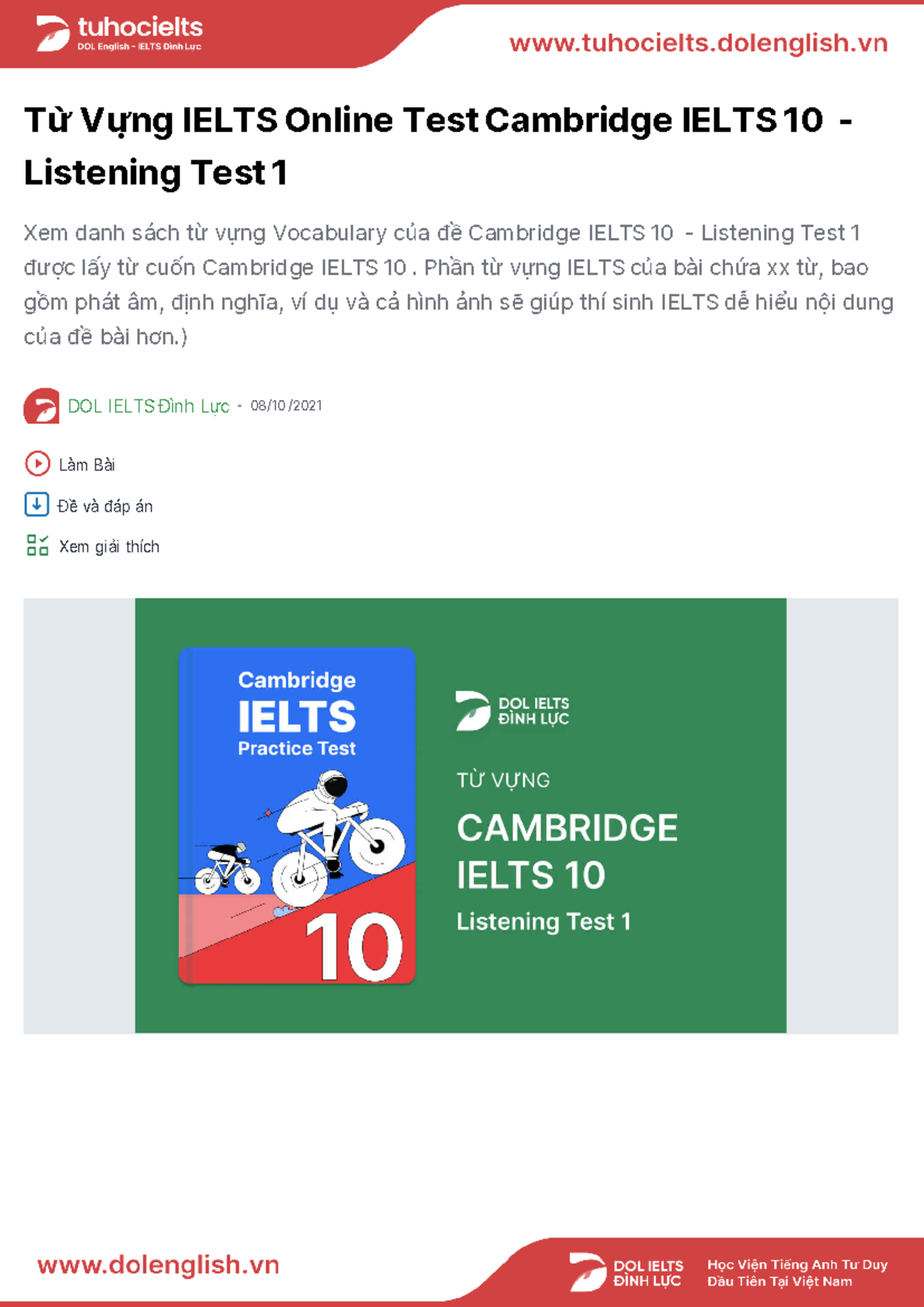 CAM10 - Listening Test 1 - DOL IELTS Đình Lực Từ Vựng IELTS Online Test ...
