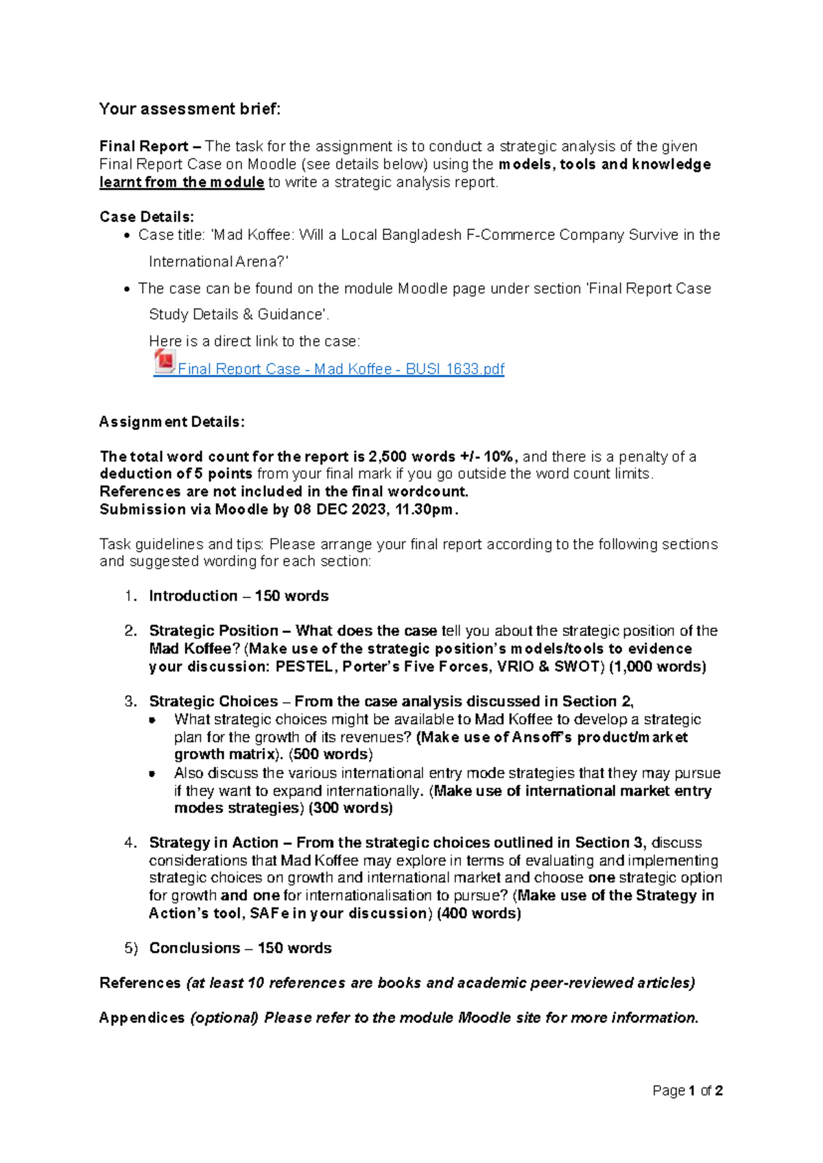 BUSI 1633 Assessment Brief - Page 1 of 2 Your assessment brief: Final ...