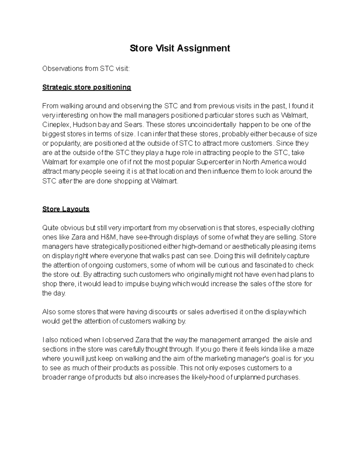 Store Visit Assignment - Google Docs - Store Visit Assignment ...