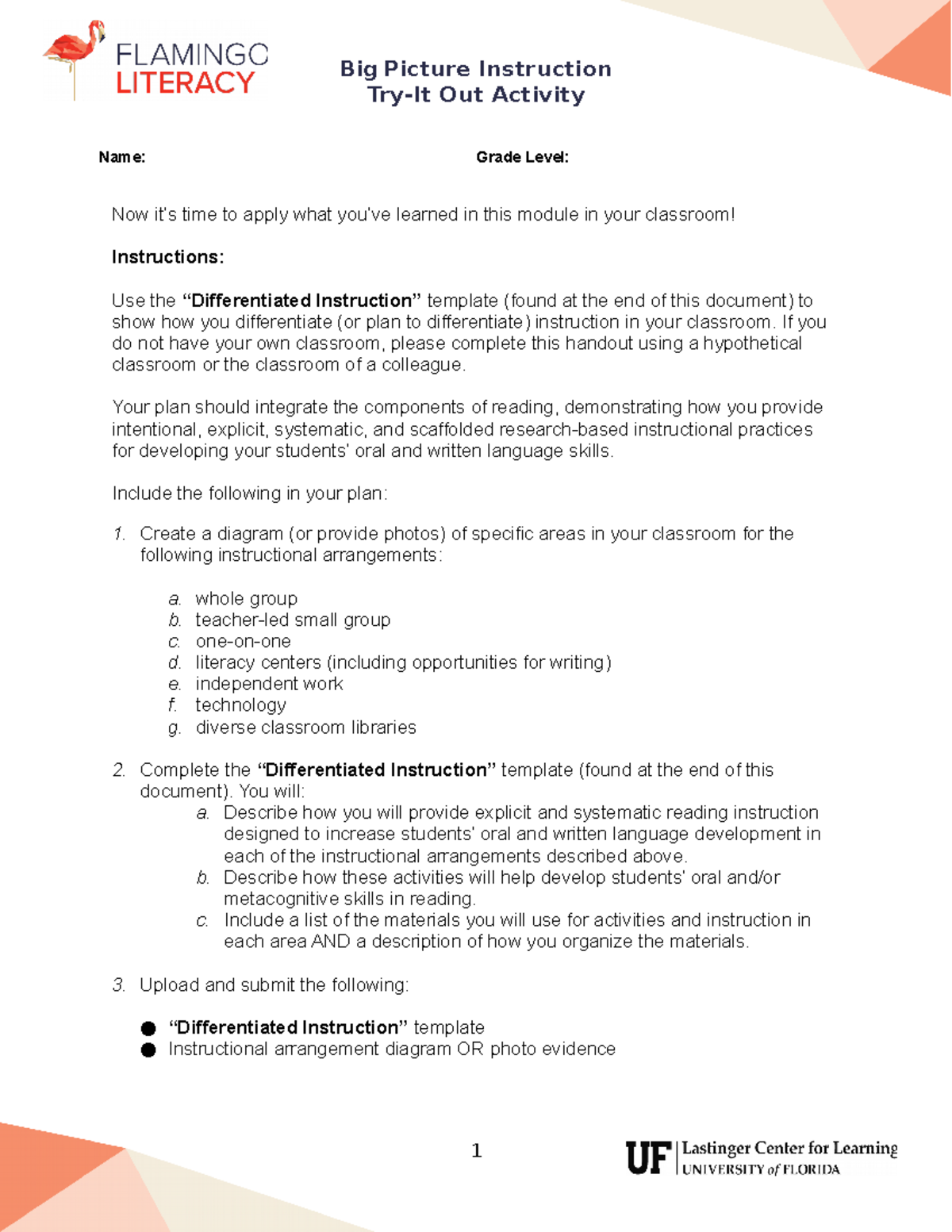 MOD2 - english - Try-It Out Activity Name: Grade Level: Now it’s time ...