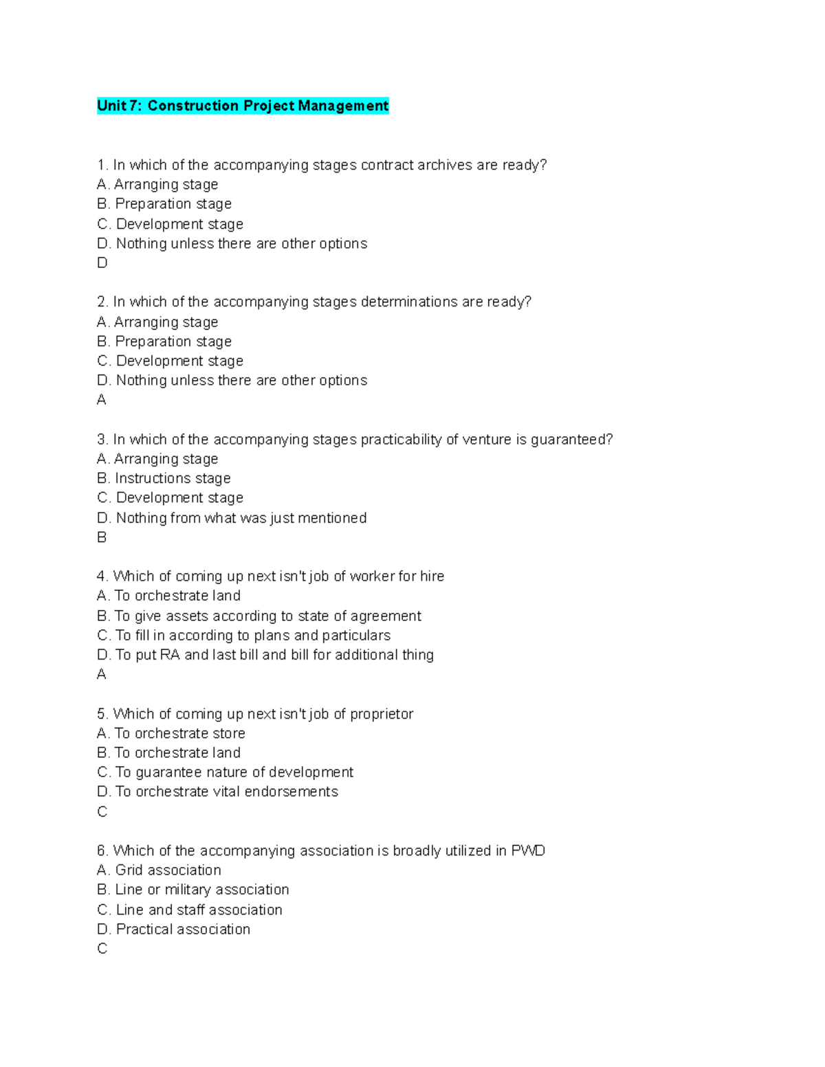 Unit 7 Construction Project Management - Unit 7: Construction Project ...