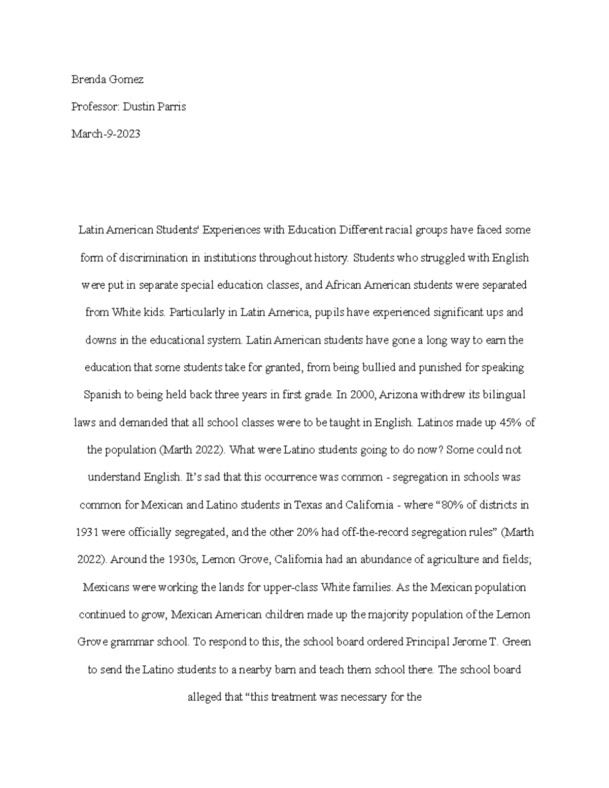 Final Paper EDLE 2010 - Brenda Gomez Professor: Dustin Parris March-9 ...