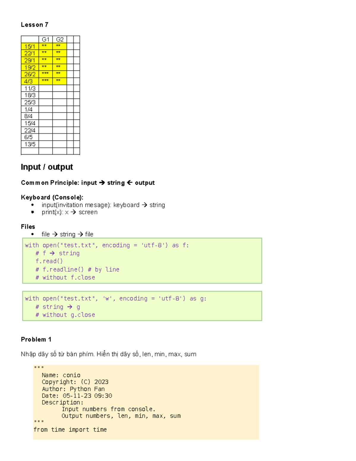 Lesson 7 - Lesson 7 G1 G 15/1 ** ** 22/1 ** ** 29/1 ** ** 19/2 ** ** 26/2 *** ** 4/3 *** ** 11 ...