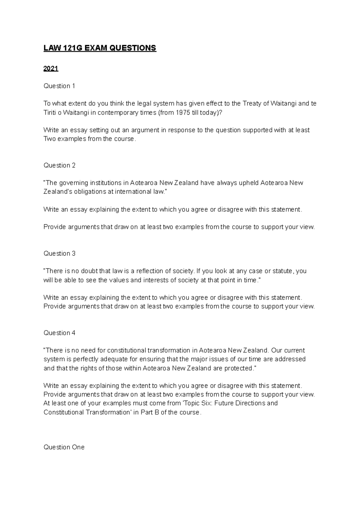 LAW 121G EXAM Questions - LAW 121G EXAM QUESTIONS 2021 Question 1 To ...