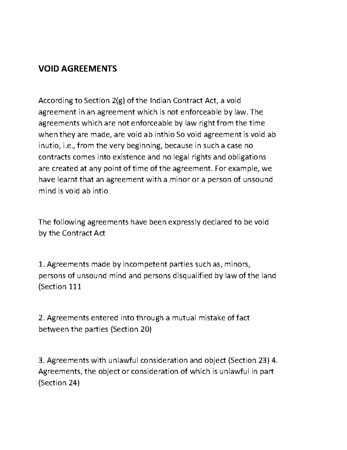 VOID Agreements - Useful - VOID AGREEMENTS According to Section 2(g) of ...
