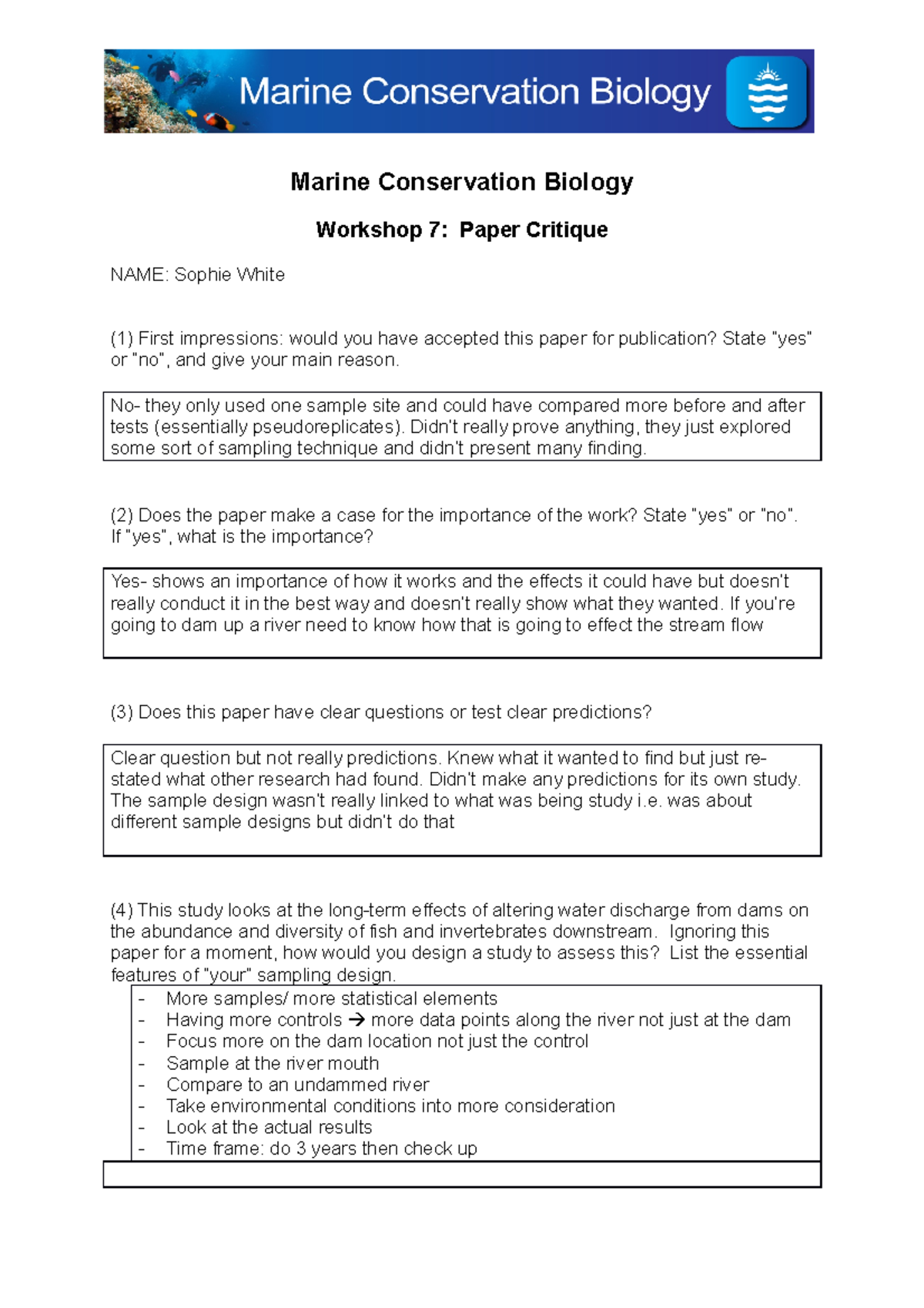 Workshop 7 answer sheet - Marine Conservation Biology Workshop 7: Paper ...