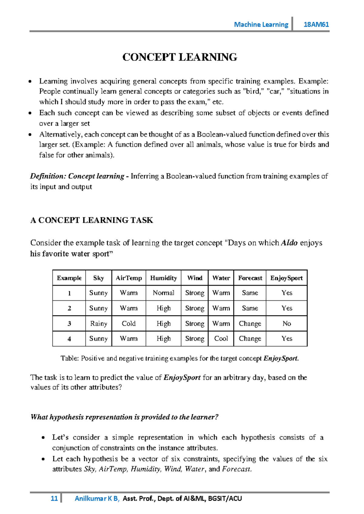 MACH-02 (ML 18AM61) - CONCEPT LEARNING • Learning involves acquiring ...