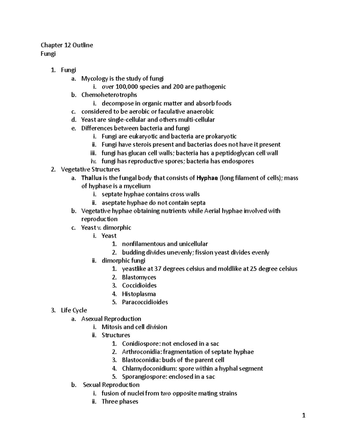 Microbiology Chapter 12 Outline - Chapter 12 Outline Fungi Fungi a ...