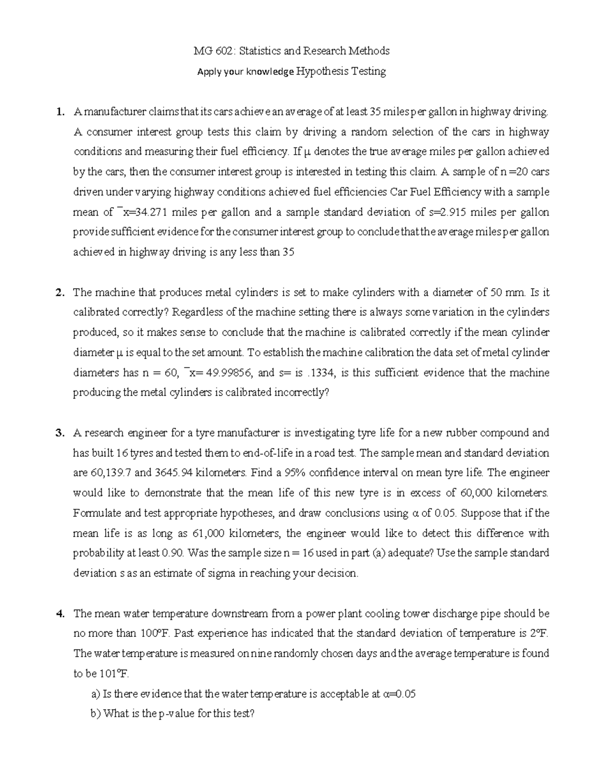 Hypothesis Testing Excercise 2022 23 - MG 602: Statistics and Research ...