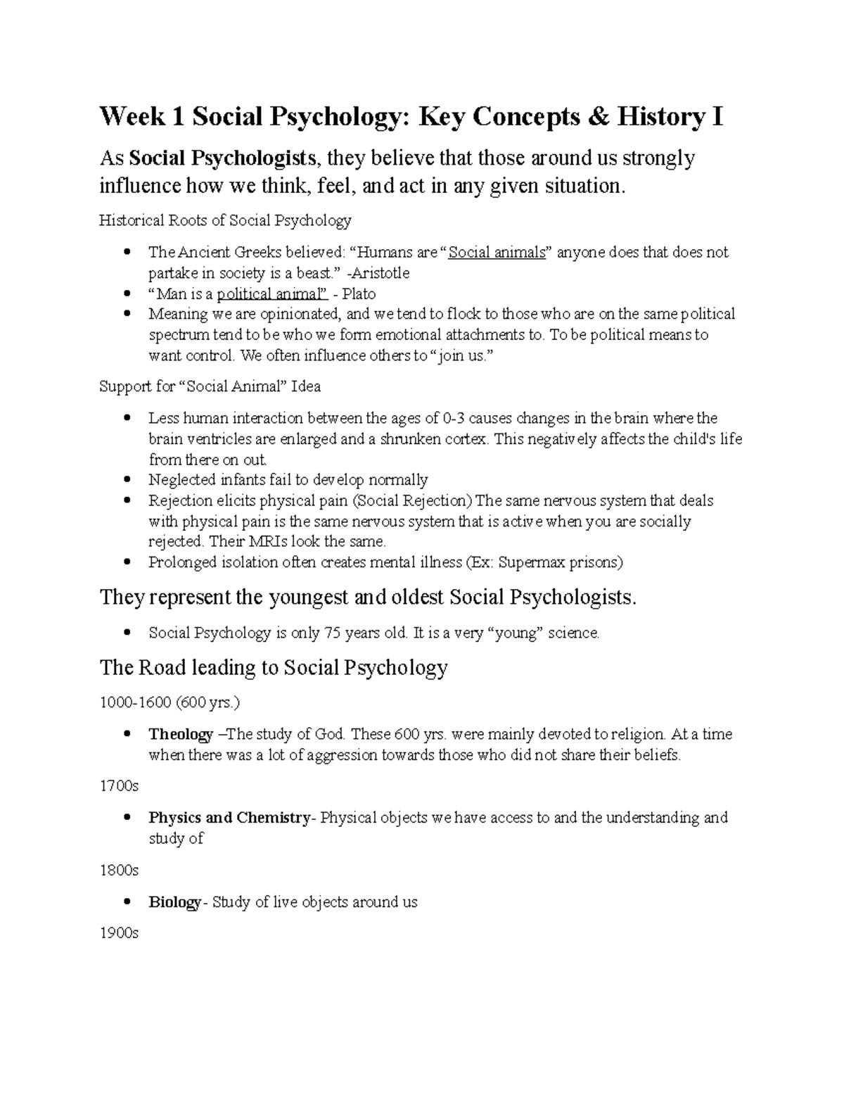 Social Psych History Notes - Week 1 Social Psychology: Key Concepts ...