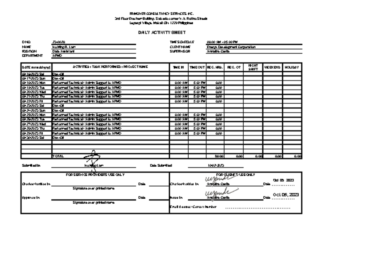 DAS1 Sept 16-30, 2023 HMRL (signed) - ID NO: NAME: 23-0028Ho Ming R ...