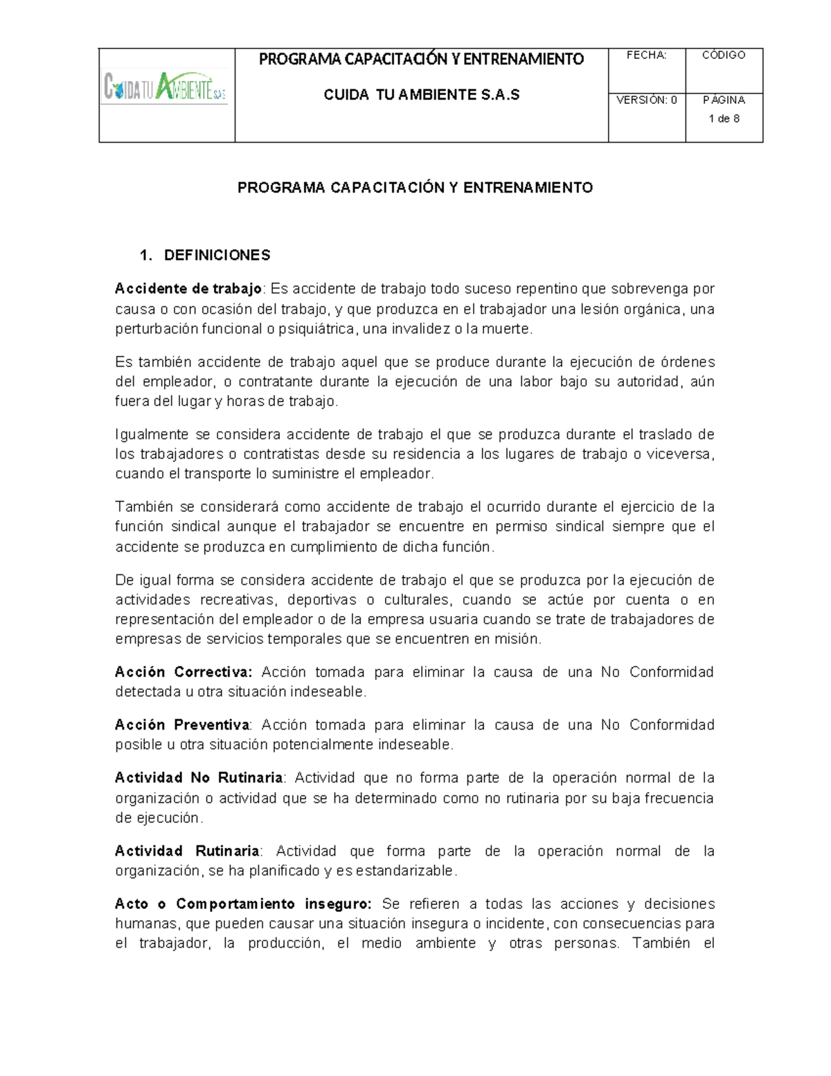 Programa Capacitacion Y Entrenamiento Programa Capacitación Y