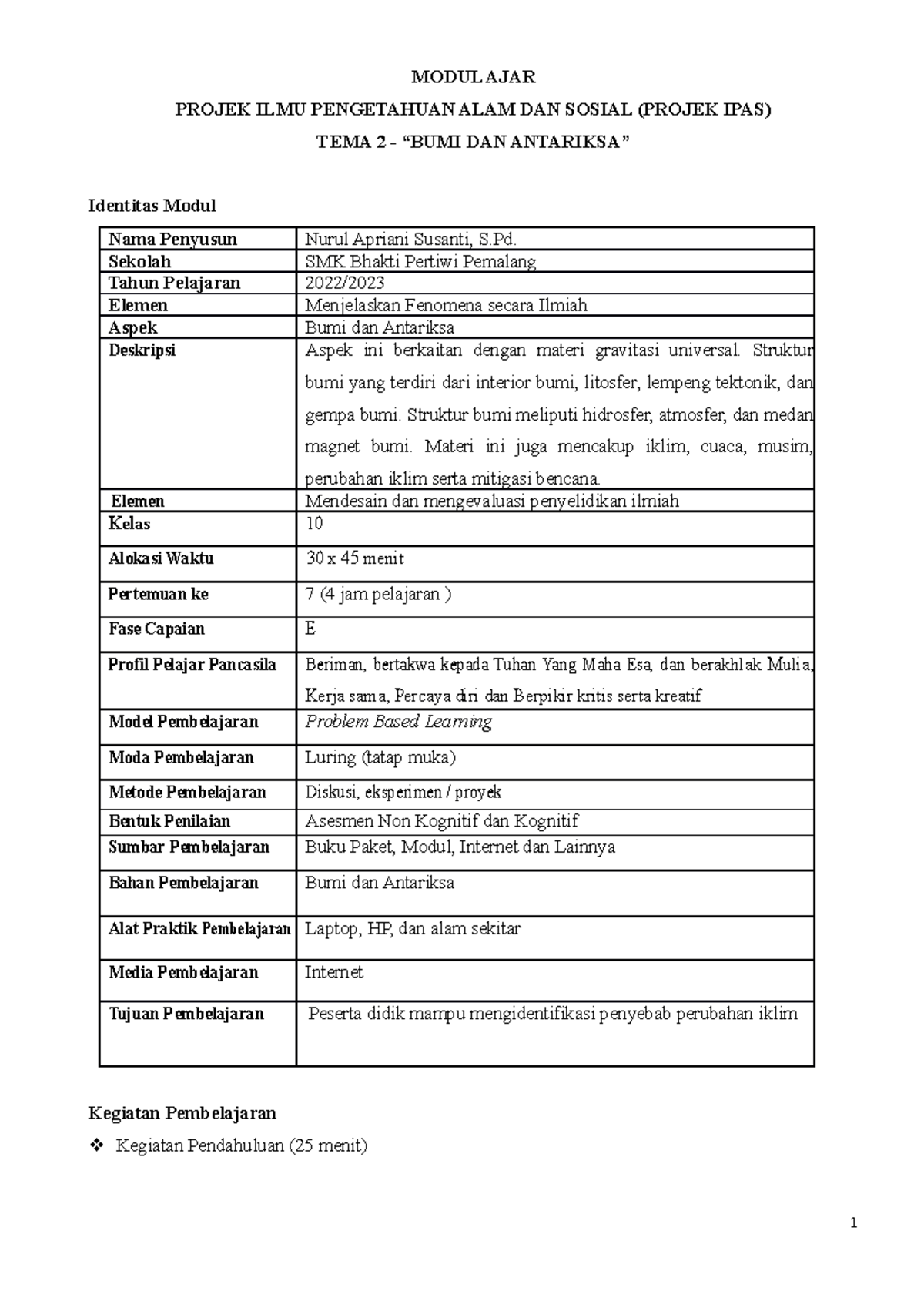 RPP modul 4 - Iklim dan Perubahannya - MODUL AJAR PROJEK ILMU PENGETAHUAN ALAM DAN SOSIAL ...