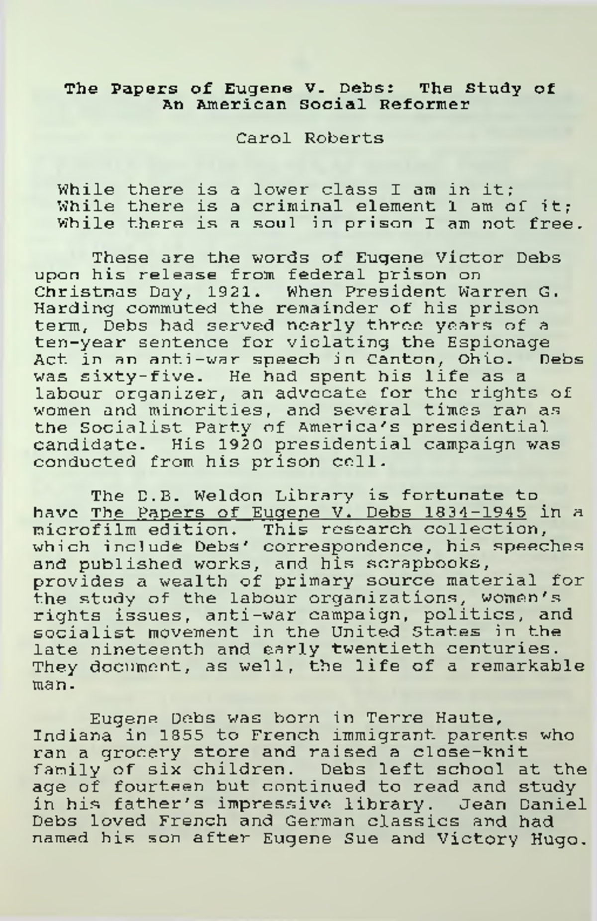 Eugene Debs - Speech upon conviction - The Papers of Eugene V. Debs ...