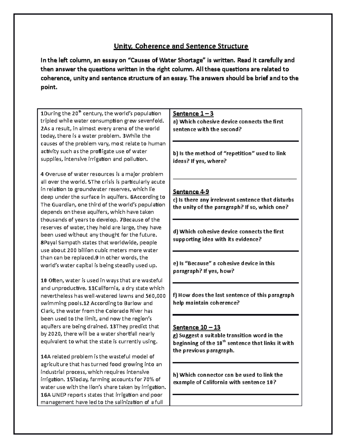 7) Cohesion and Unity In Essay - Unity, Coherence and Sentence ...