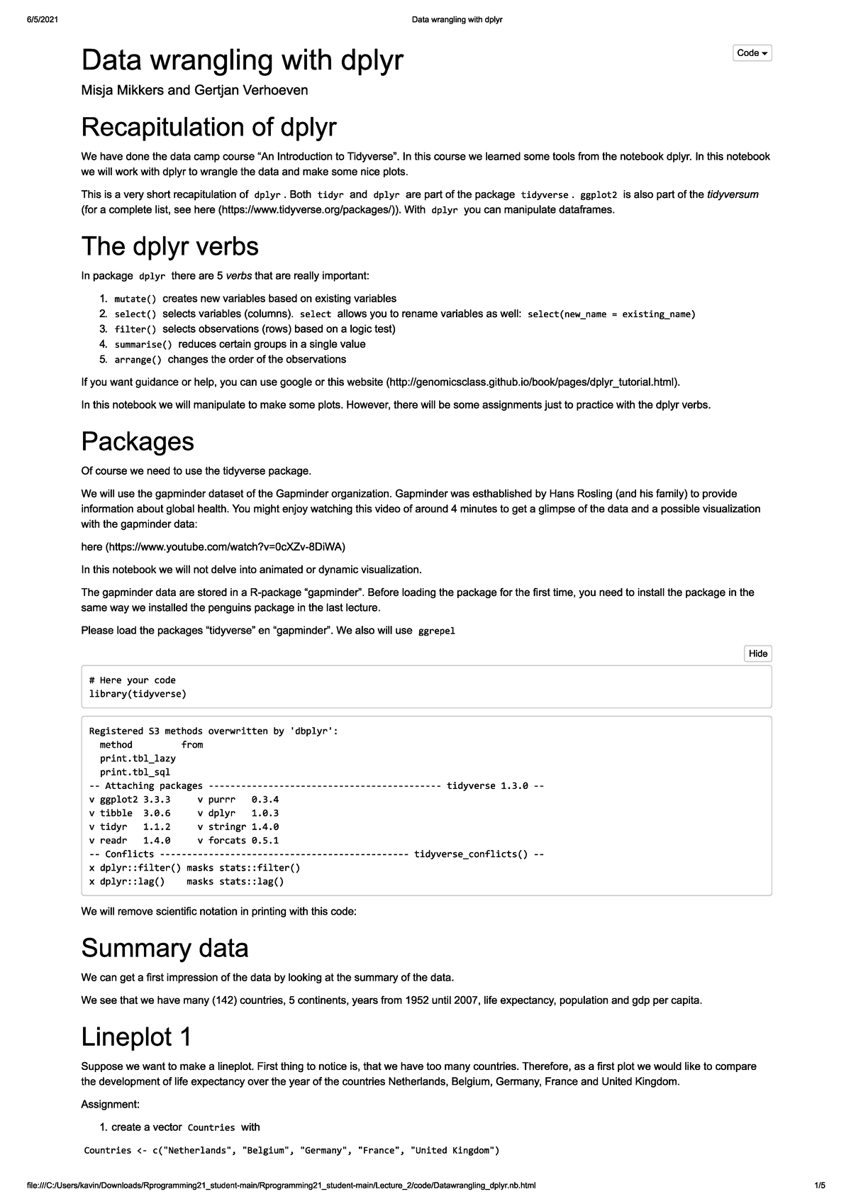 Lecture 2 datawrangaling - Programming in R and python - Studeersnel