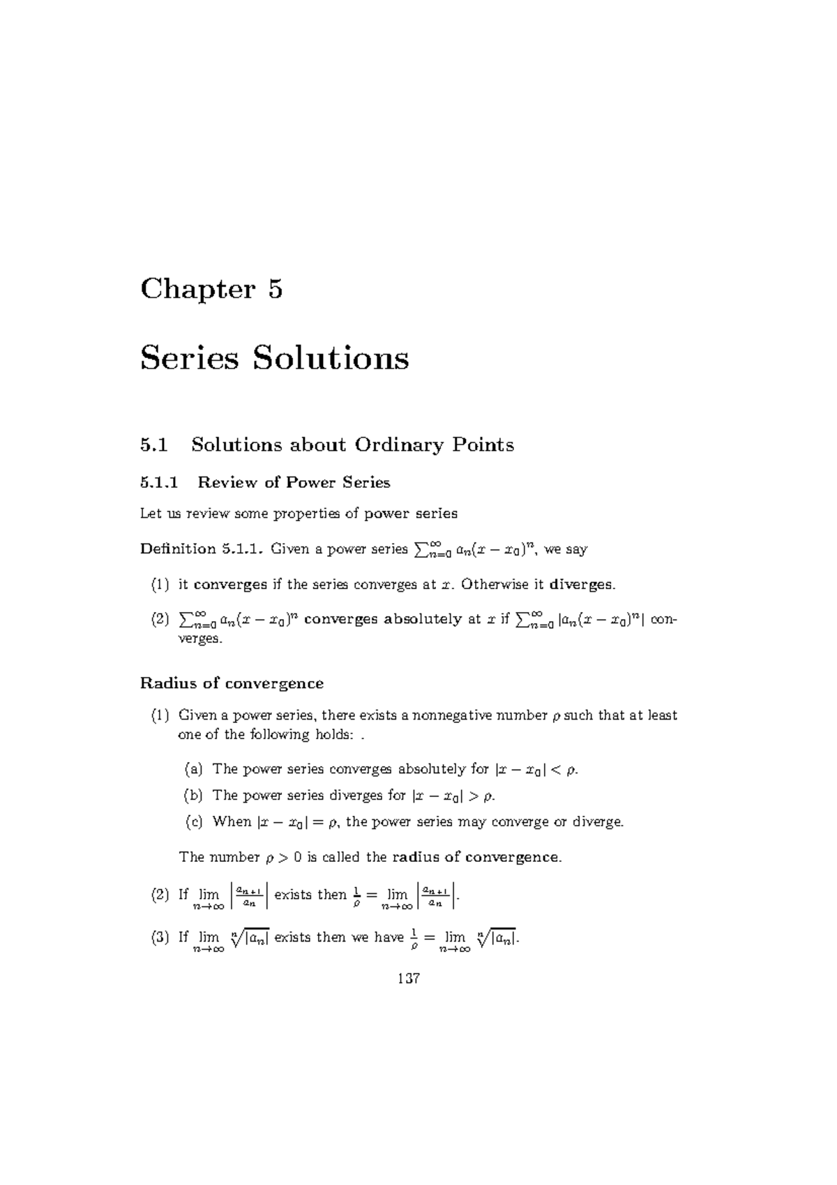 Zill-24Spring -ch5 - 5555 - Chapter 5 Series Solutions 5 Solutions about Ordinary Points 5.1 ...