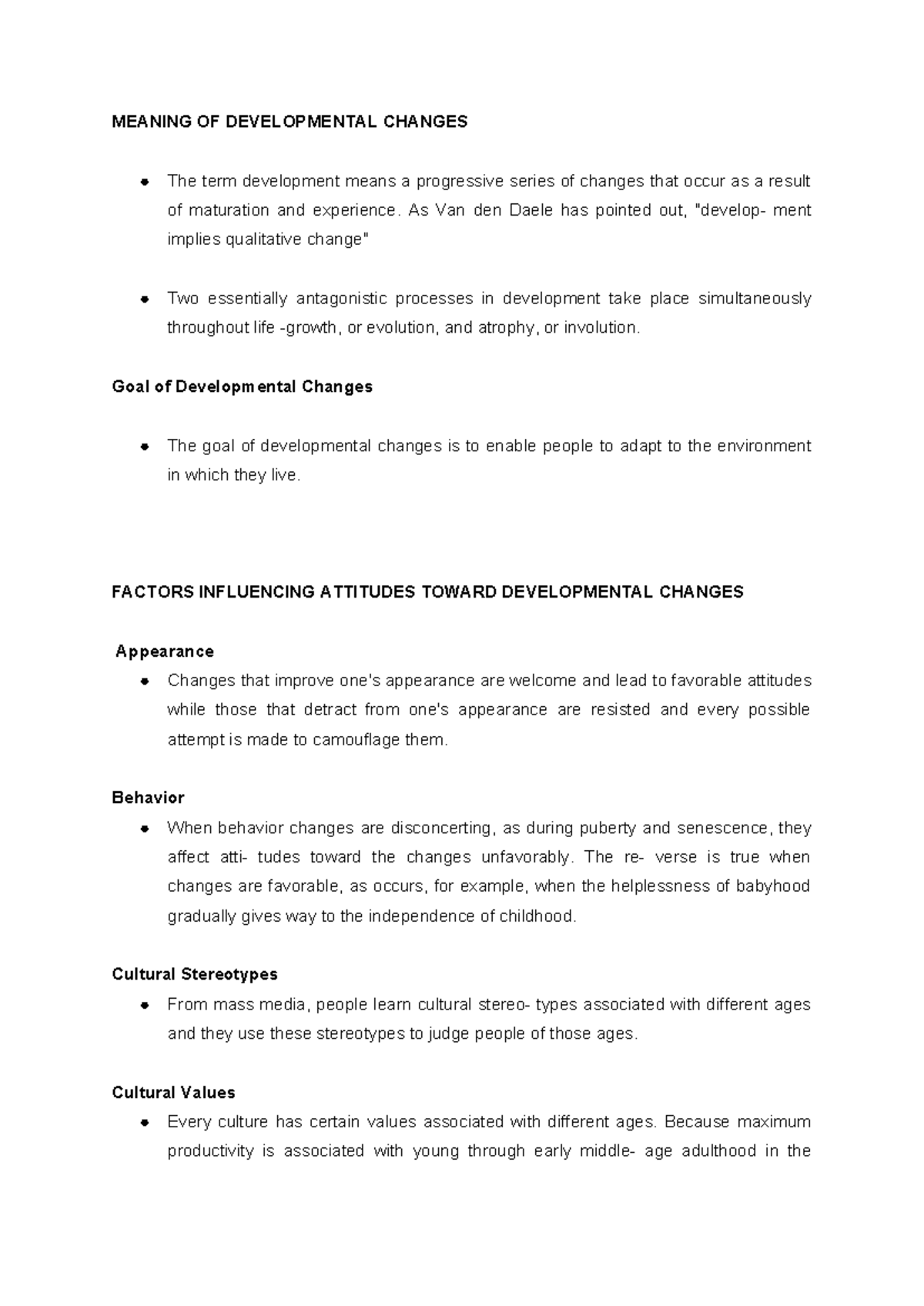Developmental-Changes - MEANING OF DEVELOPMENTAL CHANGES The term ...