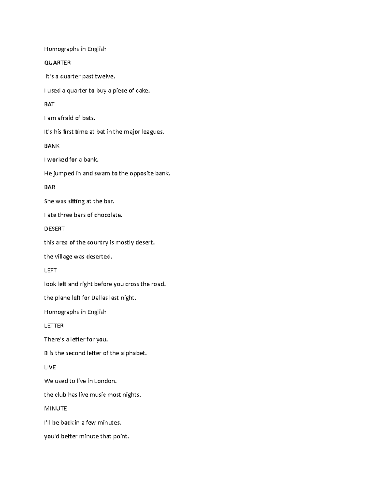 Homographs - akdjfalkdjfñla - Homographs in English QUARTER it's a ...