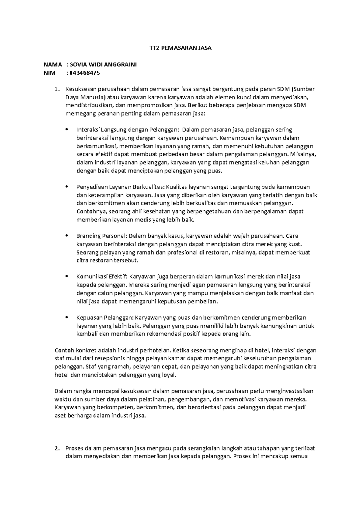 TT2 Pemasaran JASA - TT2 PEMASARAN JASA NAMA : SOVIA WIDI ANGGRAINI NIM ...