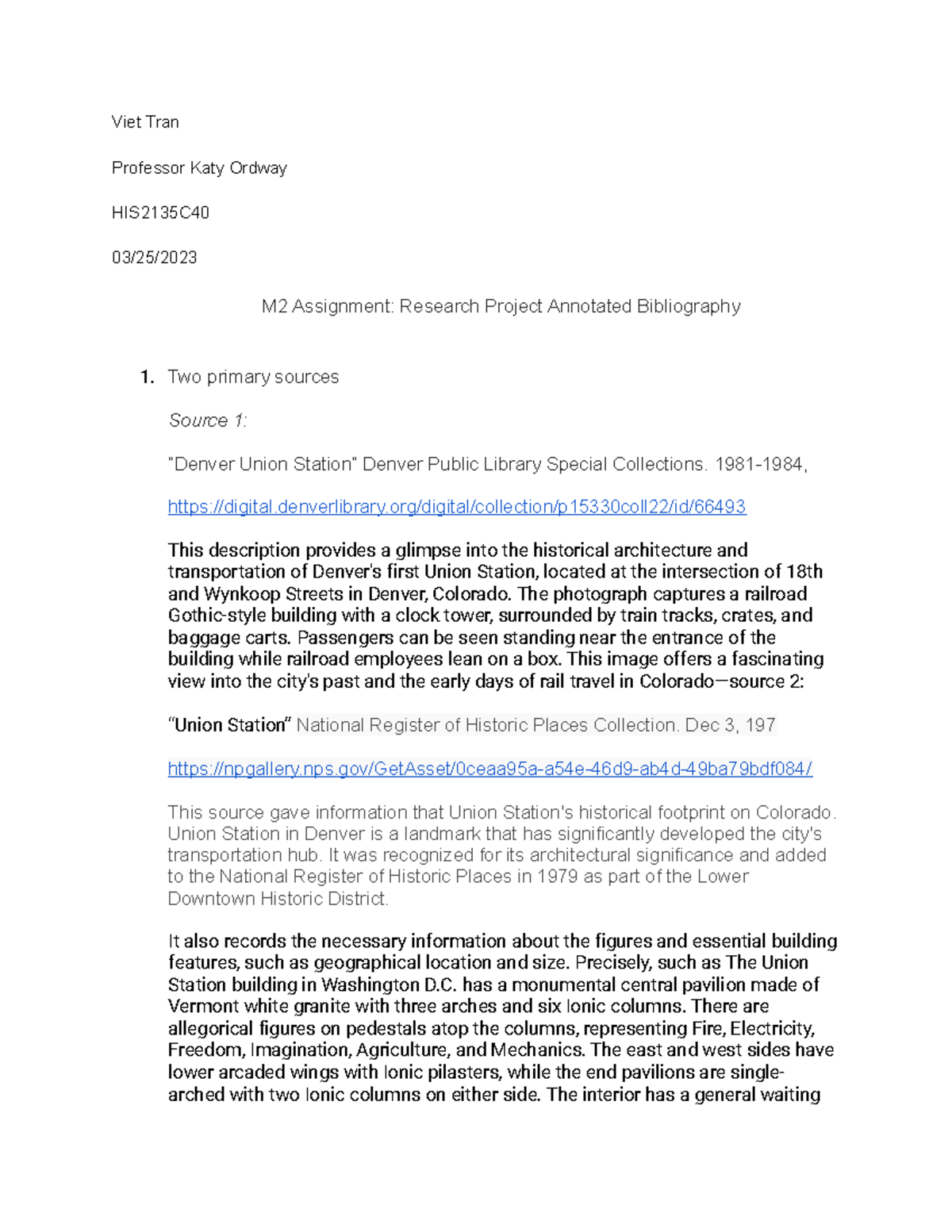 M2 Assignment Research Project Annotated Bibliography - Two primary ...