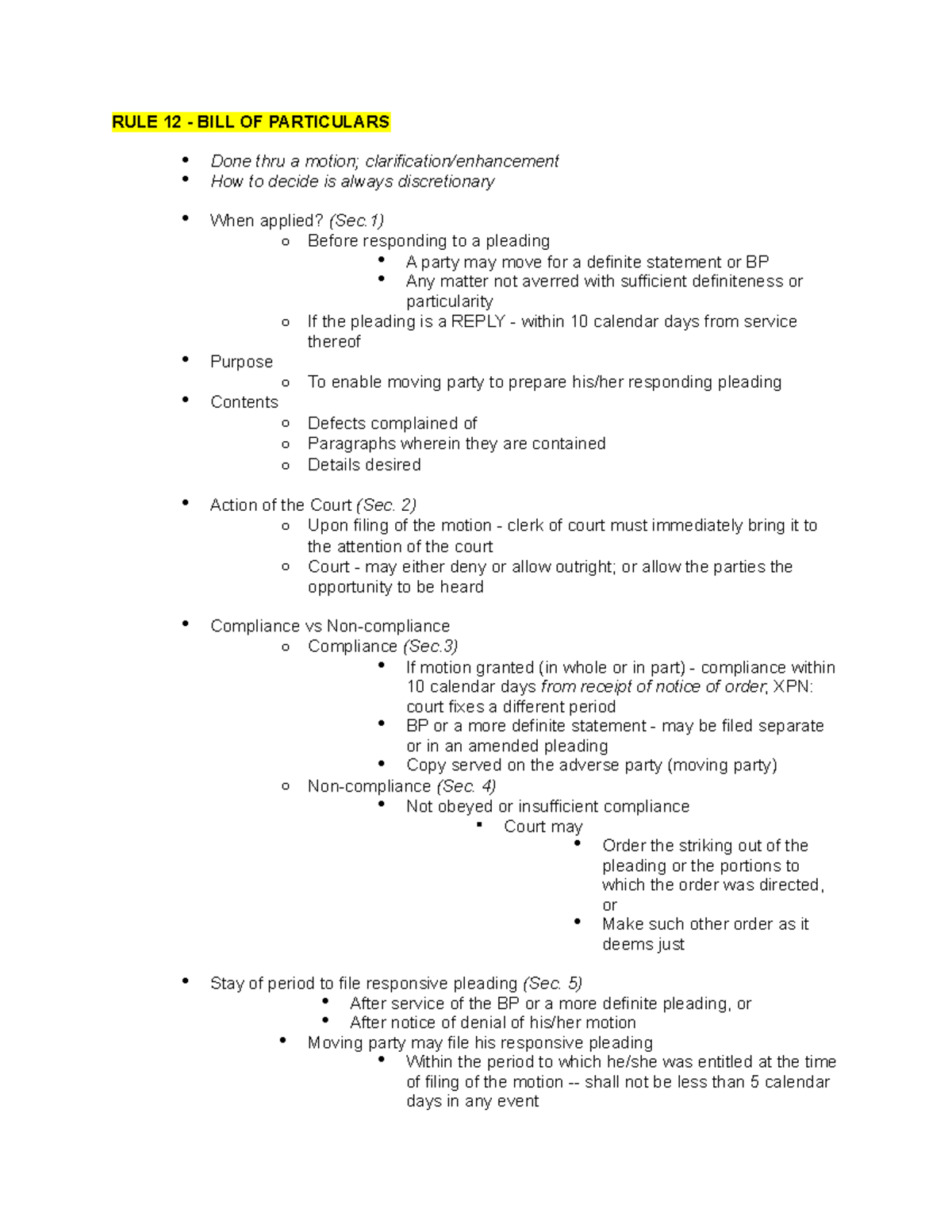 12-15 - Case Digests - RULE 12 - BILL OF PARTICULARS Done thru a motion ...