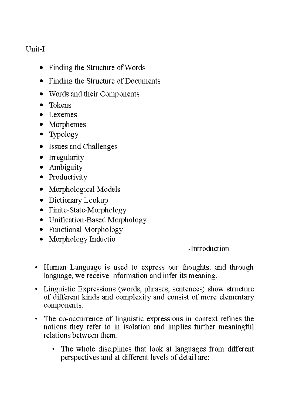NLP Notes - Unit-I Finding the Structure of Words Finding the Structure ...