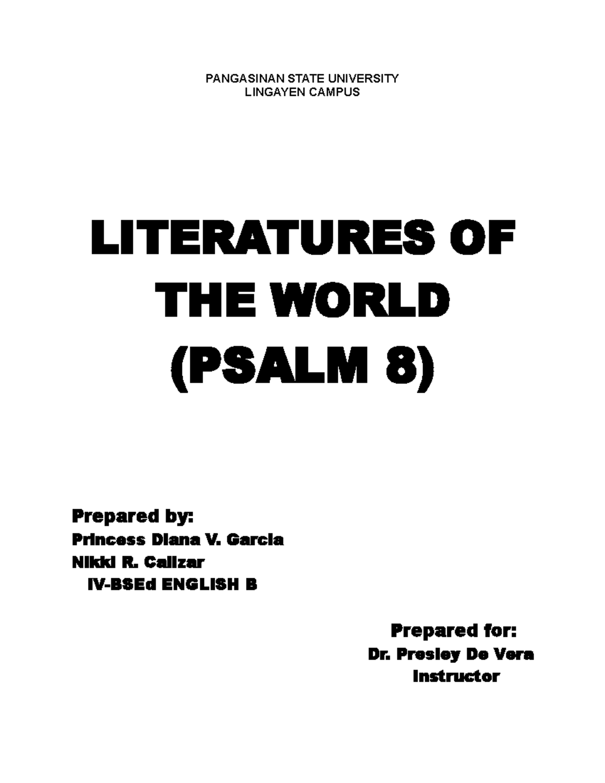 Dp psalm 8 Lecture Notes In Literature PANGASINAN STATE UNIVERSITY dp-psalm-8-lecture-notes-in-literature-pangasinan-state-university