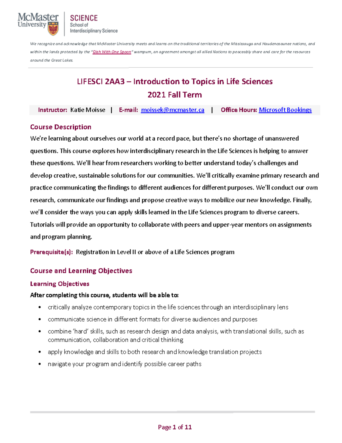 Lifesci 2AA3 fall 2021 - Outline - LIFESCI2AA3 - McMaster - Studocu