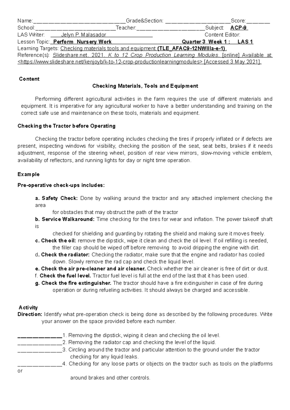 Acp-9 las 1 - Learning Activity Sheets - Name ...