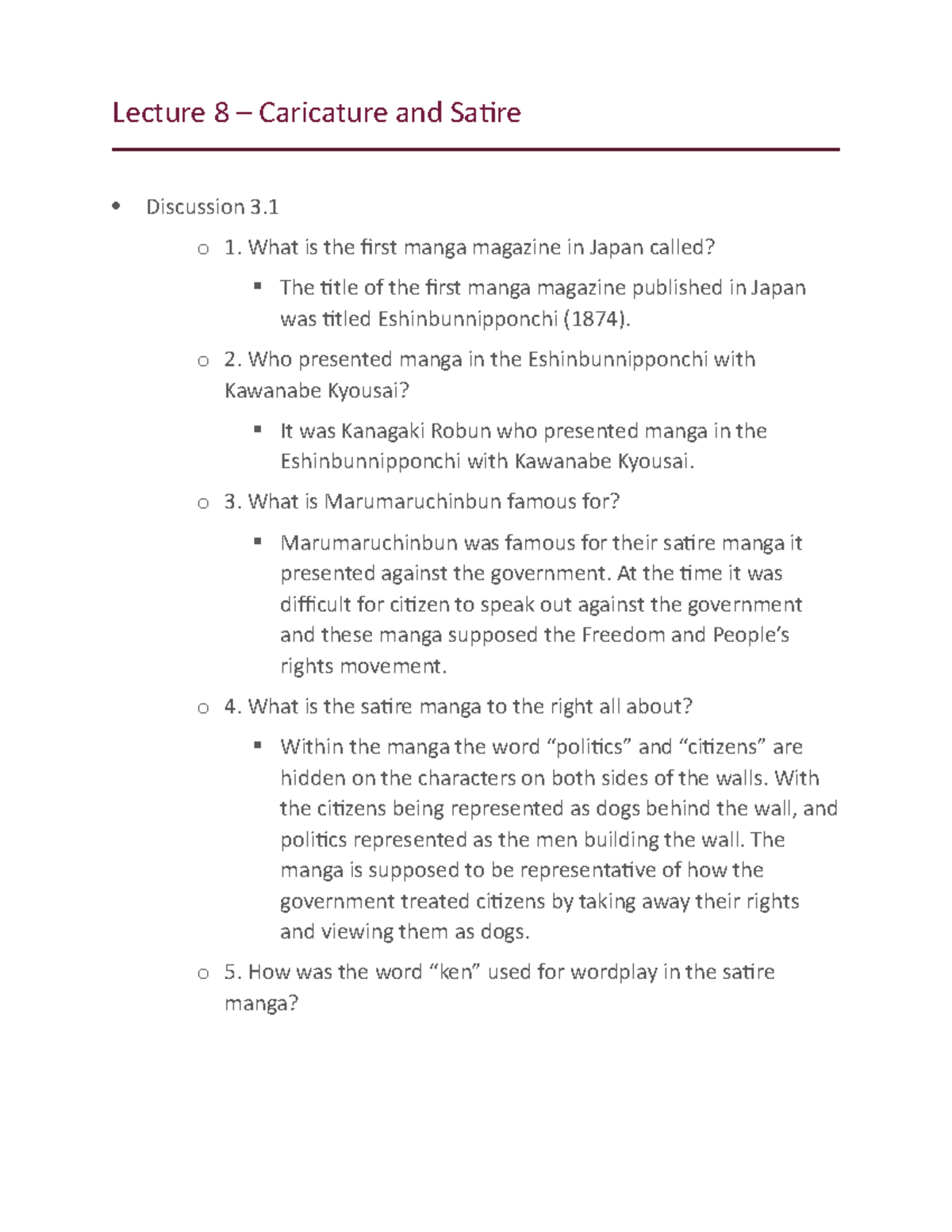 Week 3.2 - Lecture 8 - Lecture 8 – Caricature and Satire Discussion 3. o 1. What is the first ...