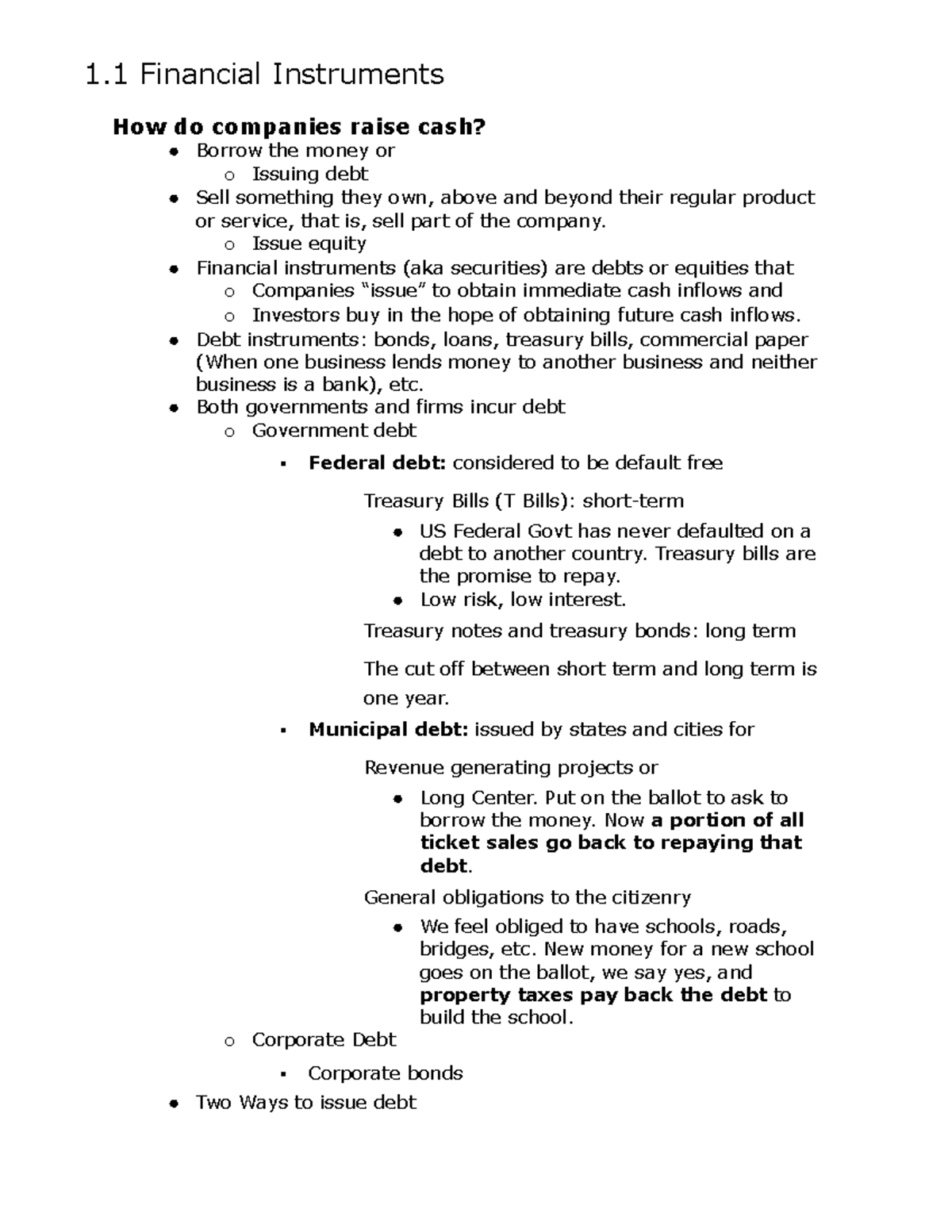 Test One notes Finance.docx - 1 Financial Instruments How do companies ...