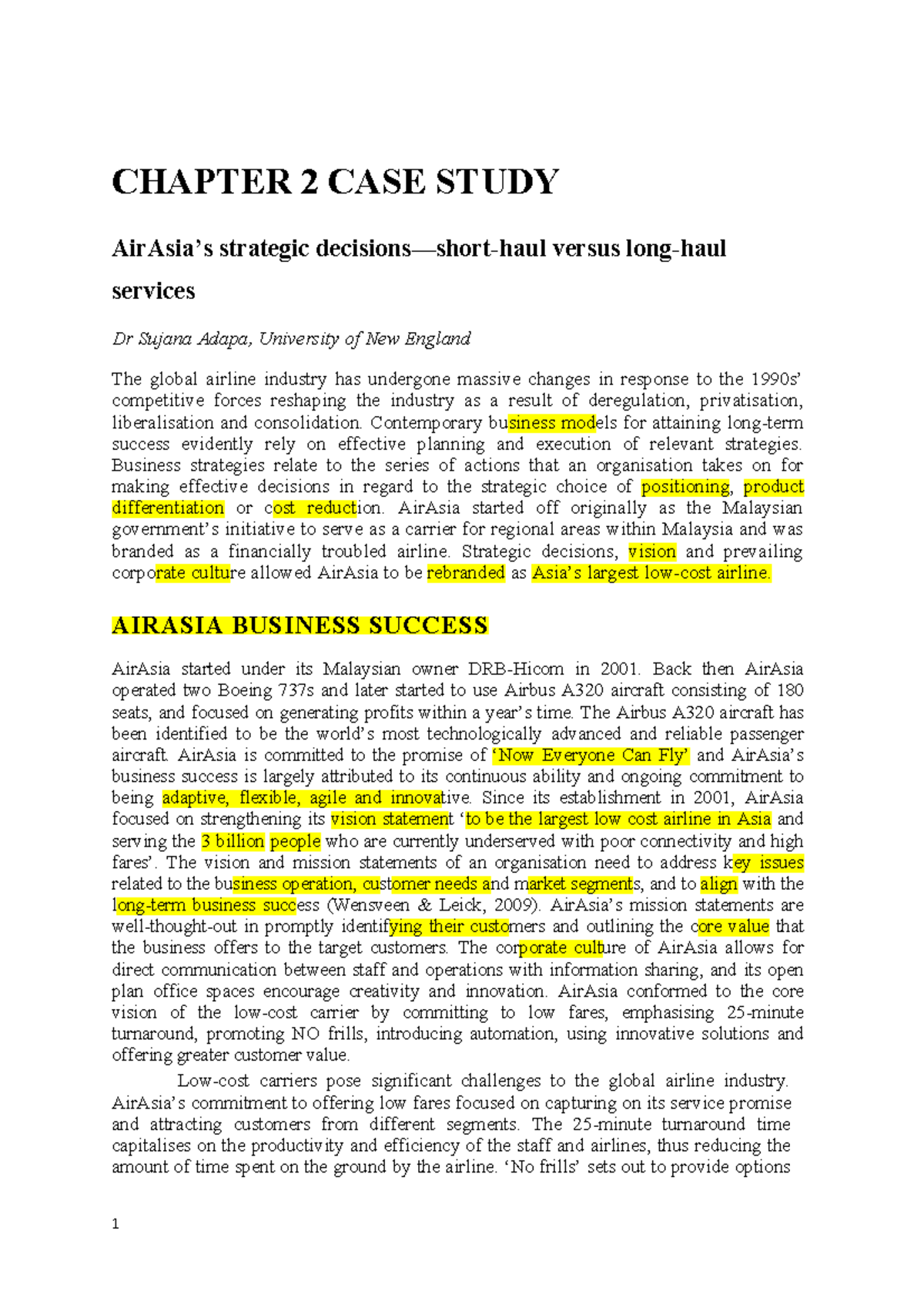 Chapter 2 Case study Air Asia - 1 CHAPTER 2 CASE STUDY AirAsia’s strategic decisions—short-haul ...