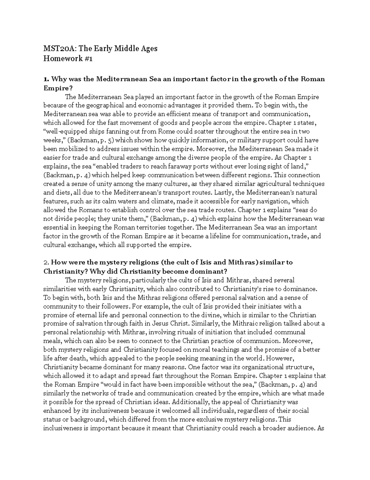 MST20A The Early Middle Ages - Homework #1 - Why was the Mediterranean ...