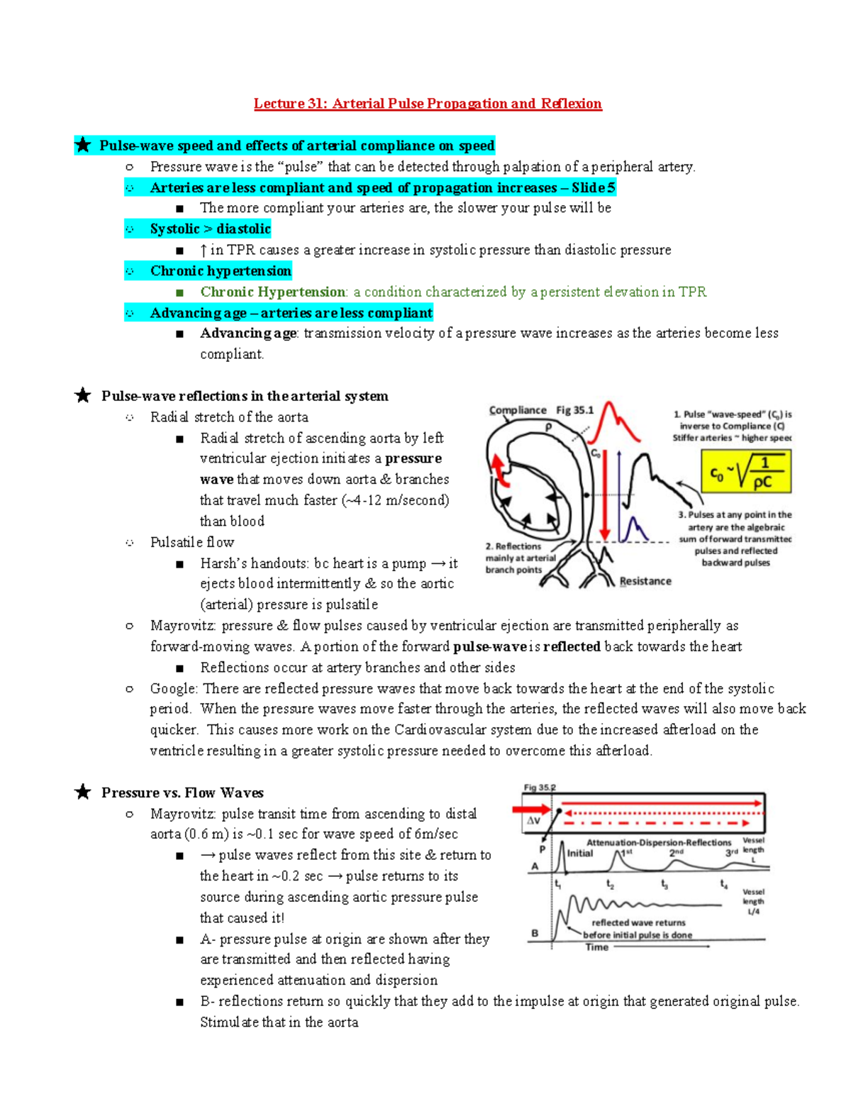 Exam 4 - Lectures 31-36 Study Guide - Lecture 31: Arterial Pulse ...
