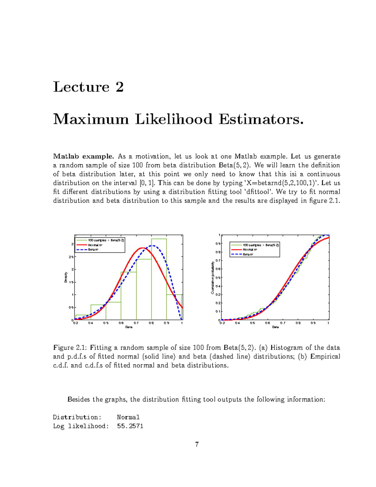 Lecture 2 Maximum Likelihood Estimators Matlab Example As A Motivation Let Us Look At One 