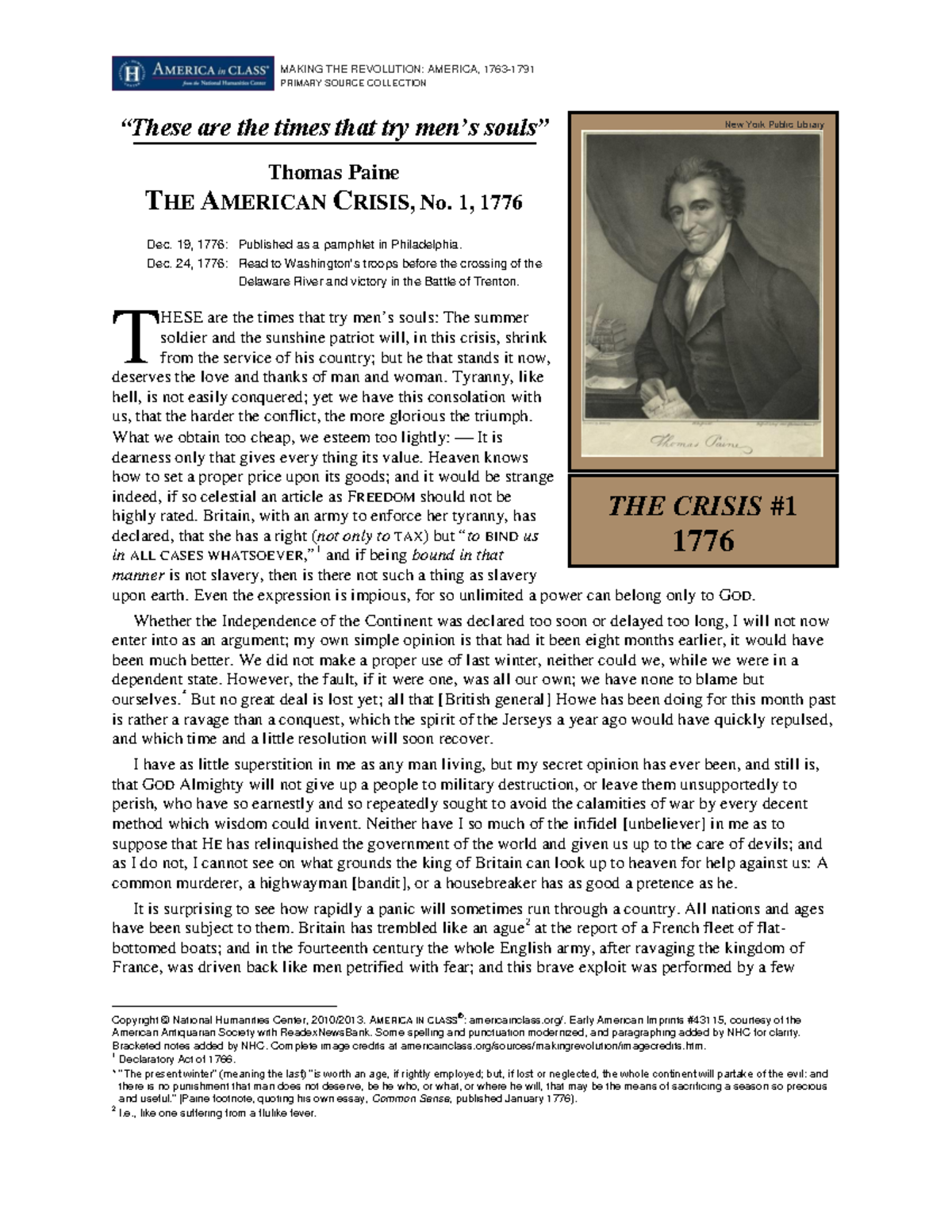 Paine Crisis Number 1 - Copy of English - MAKING THE REVOLUTION ...