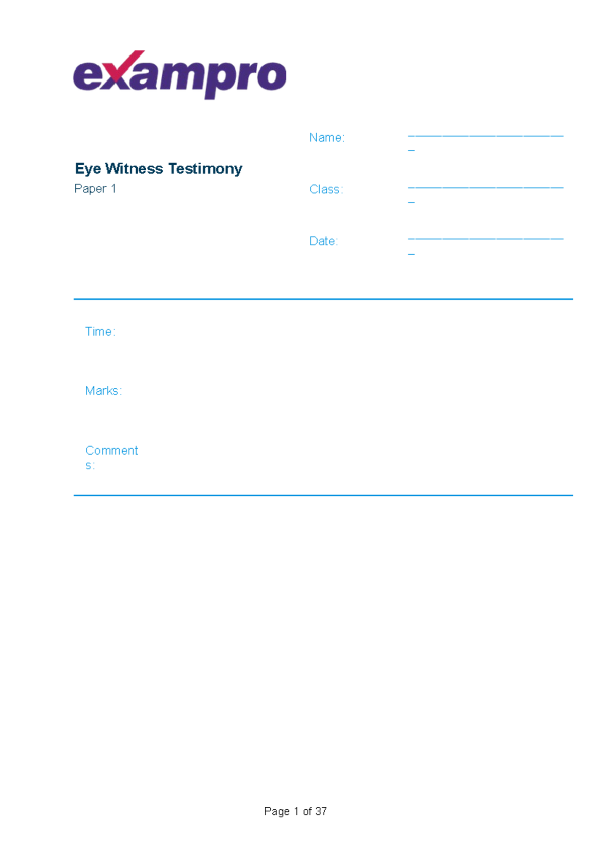 Memory Part 3 - psychology - Eye Witness Testimony Paper 1 Name
