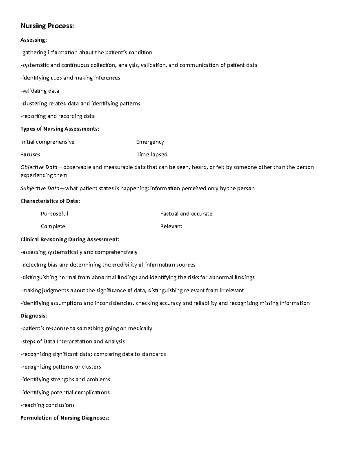 Nursing Process - Lecture notes 2 - NUR 101 - SCCC - Studocu