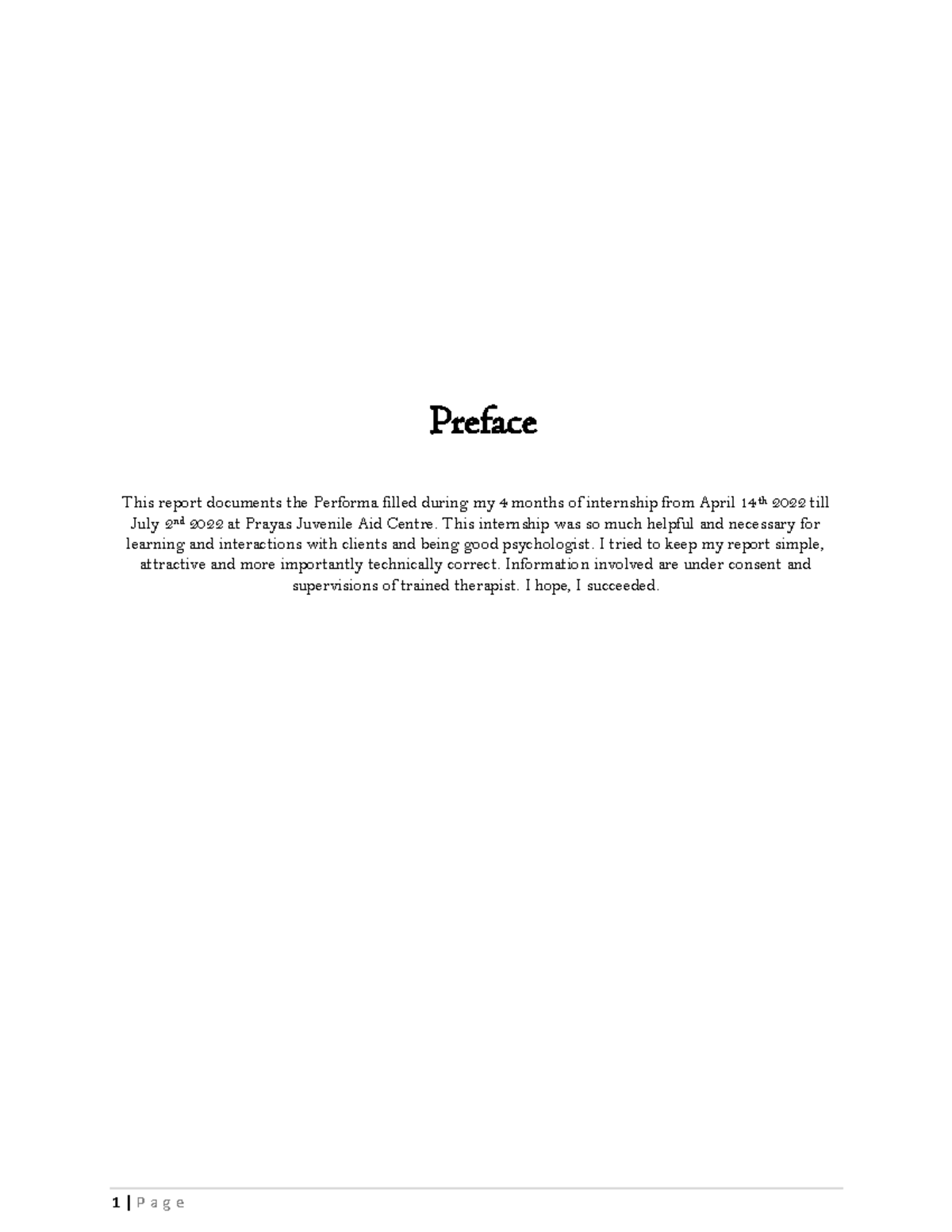 internship file - Preface This report documents the Performa filled ...