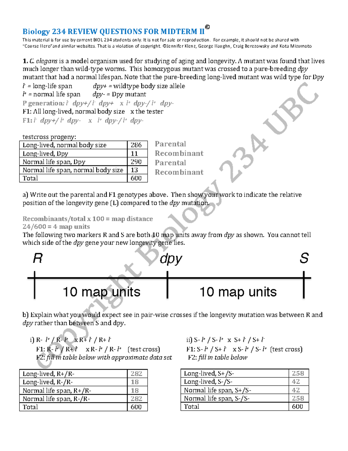 234 Midterm II review problems with answers 2022W2 - Biology 234 REVIEW QUESTIONS FOR MIDTERM II ...