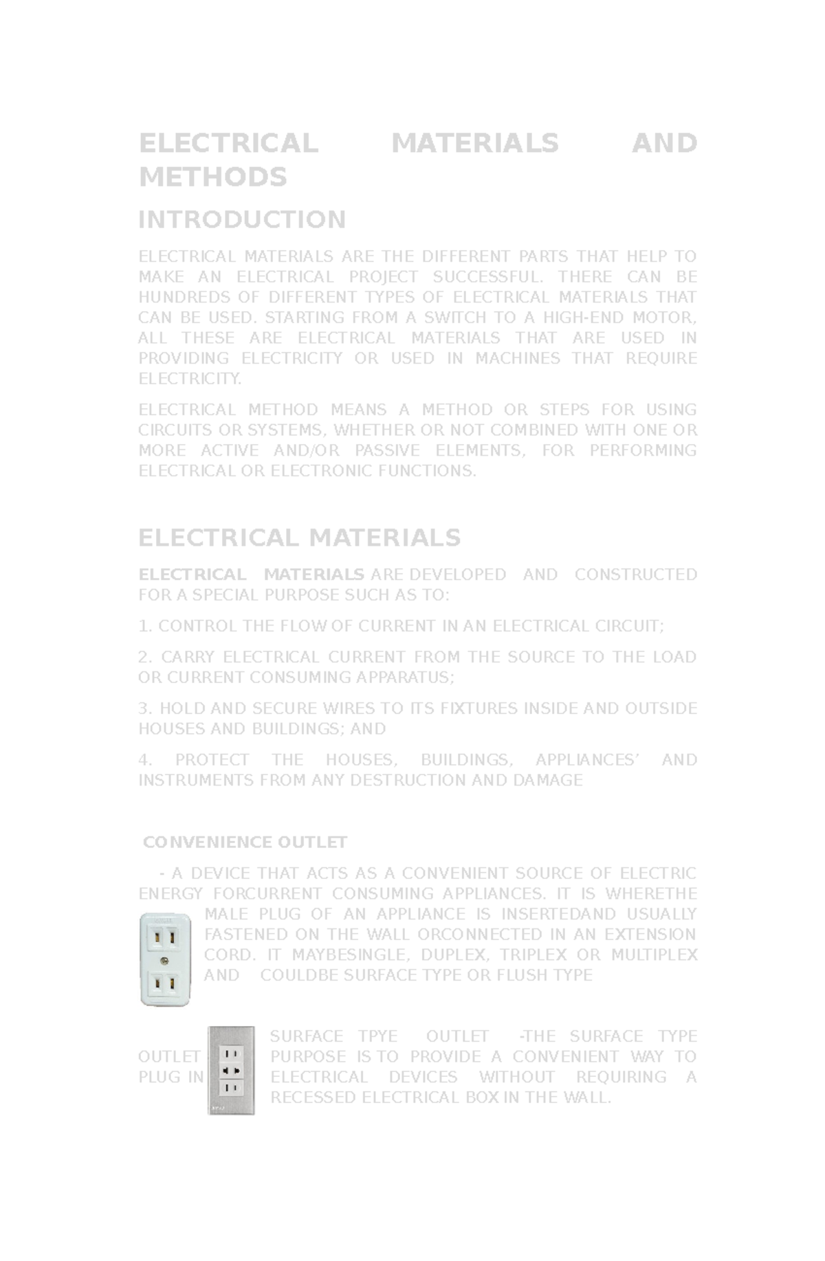 BU - 00afdsa - ELECTRICAL MATERIALS AND METHODS INTRODUCTION ELECTRICAL MATERIALS ARE THE ...