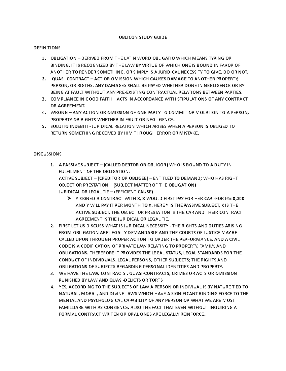 Oblicon Study Guide - Grade: 7 - Law Subject - Studocu