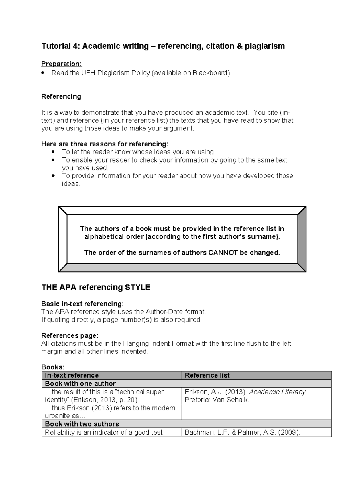 Assignment support 4 - referencing, citing & plagiarism - Tutorial 4: Academic writing – - Studocu
