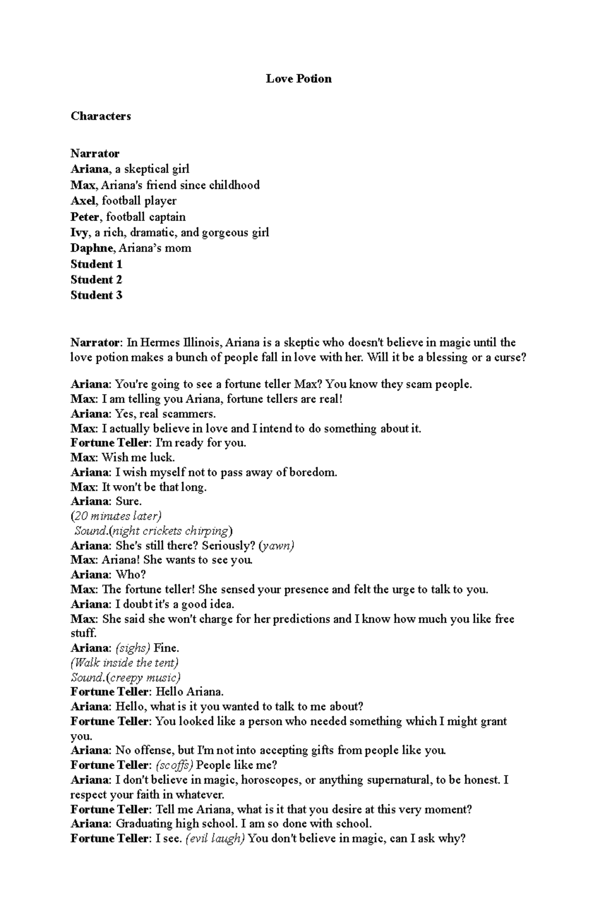 LOVE Potion - FOR THE ACADEMIC REQUIREMENT - Love Potion Characters ...