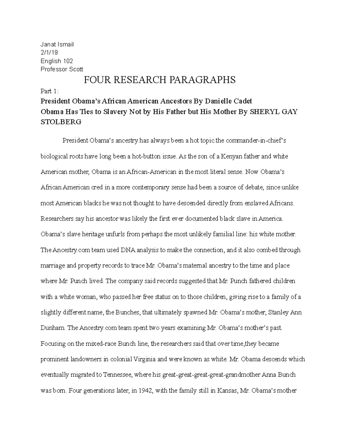 Four research paragraphs - Janat Ismail 2/1/ English 102 Professor ...