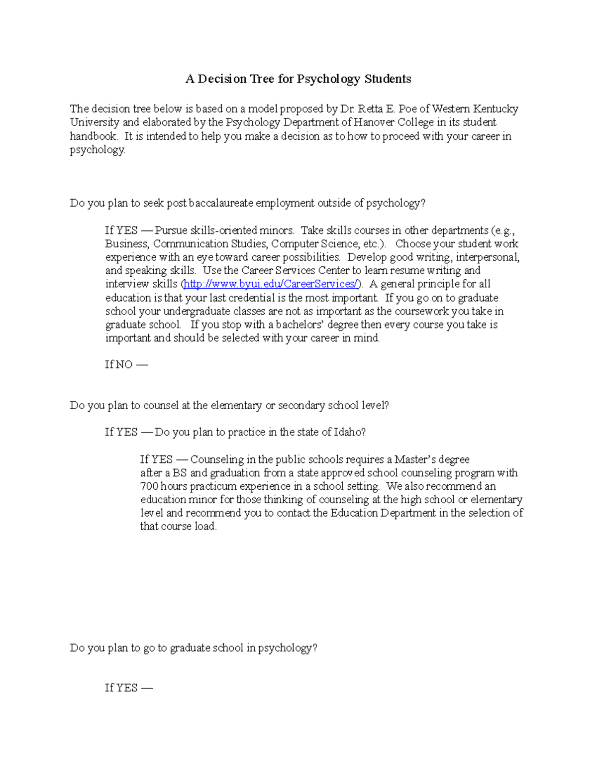 A Decision Tree for Psychology Students - Retta E. Poe of Western ...